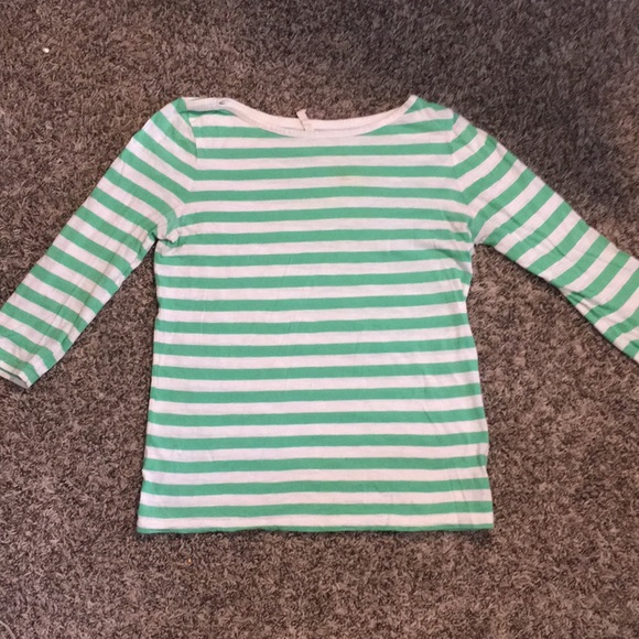 LOFT | Tops | Loft Green And White Striped Tee | Poshmark